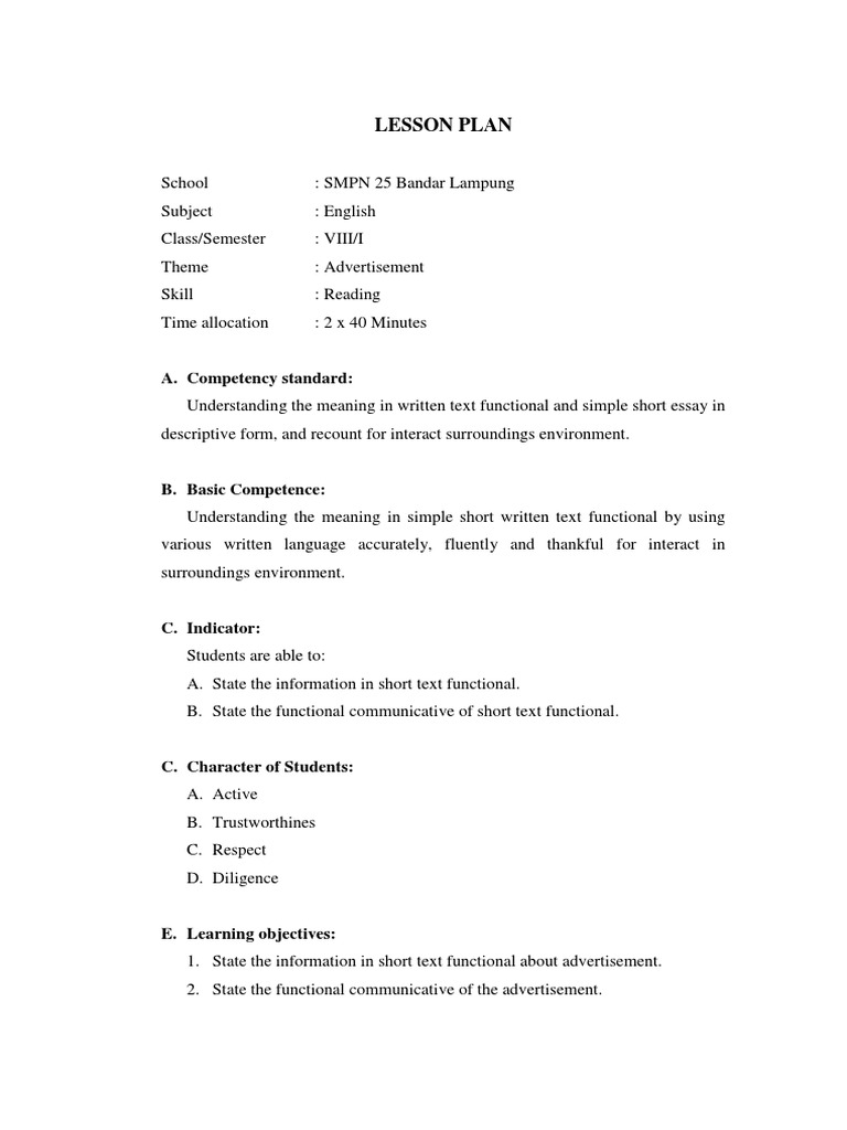 Lesson Plan Advertisement | PDF | Television Advertisement | Advertising