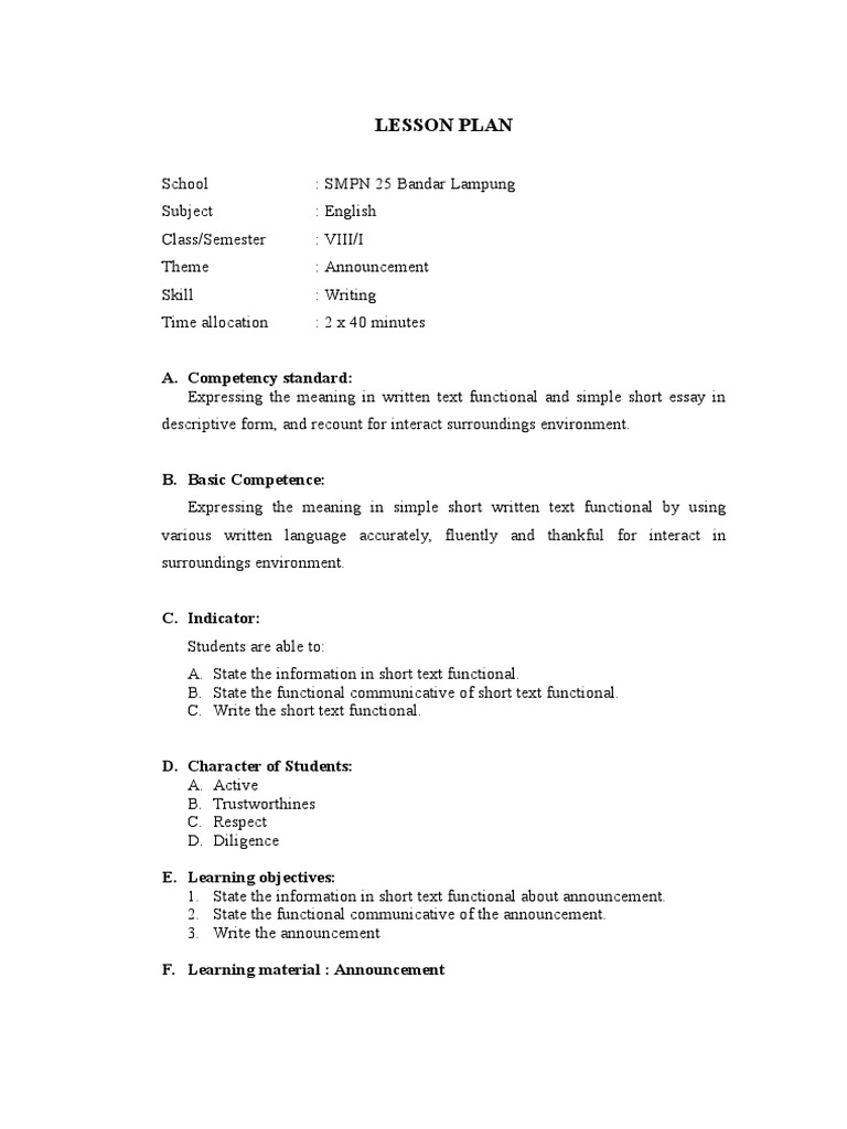 Lesson Plan Announcement | Download Free PDF | Lesson Plan ...