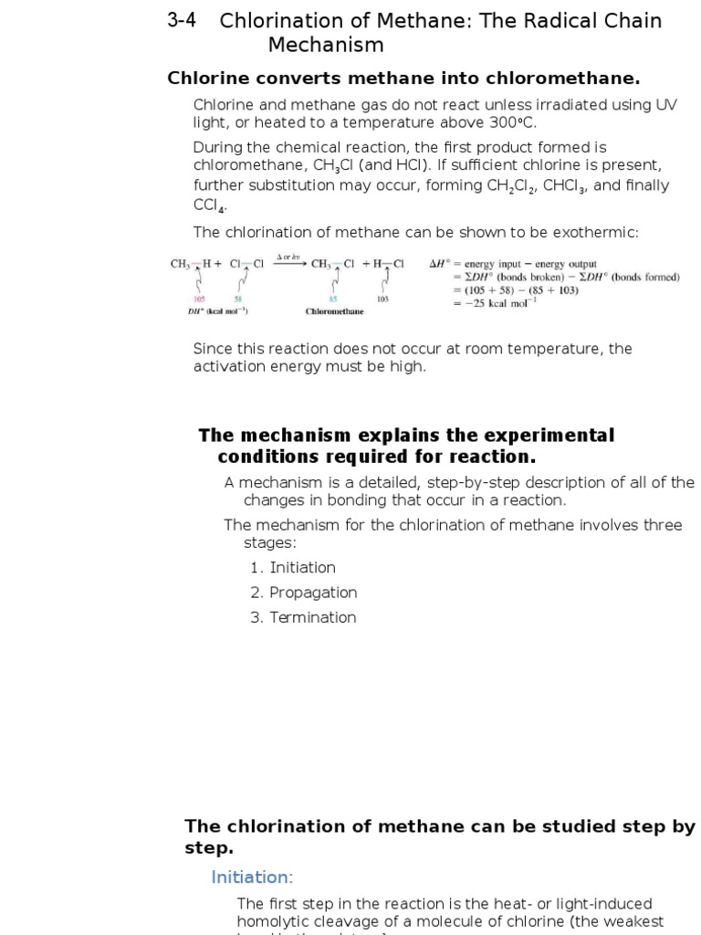 Chlorination of Methane | PDF | Chlorine | Chemical Reactions