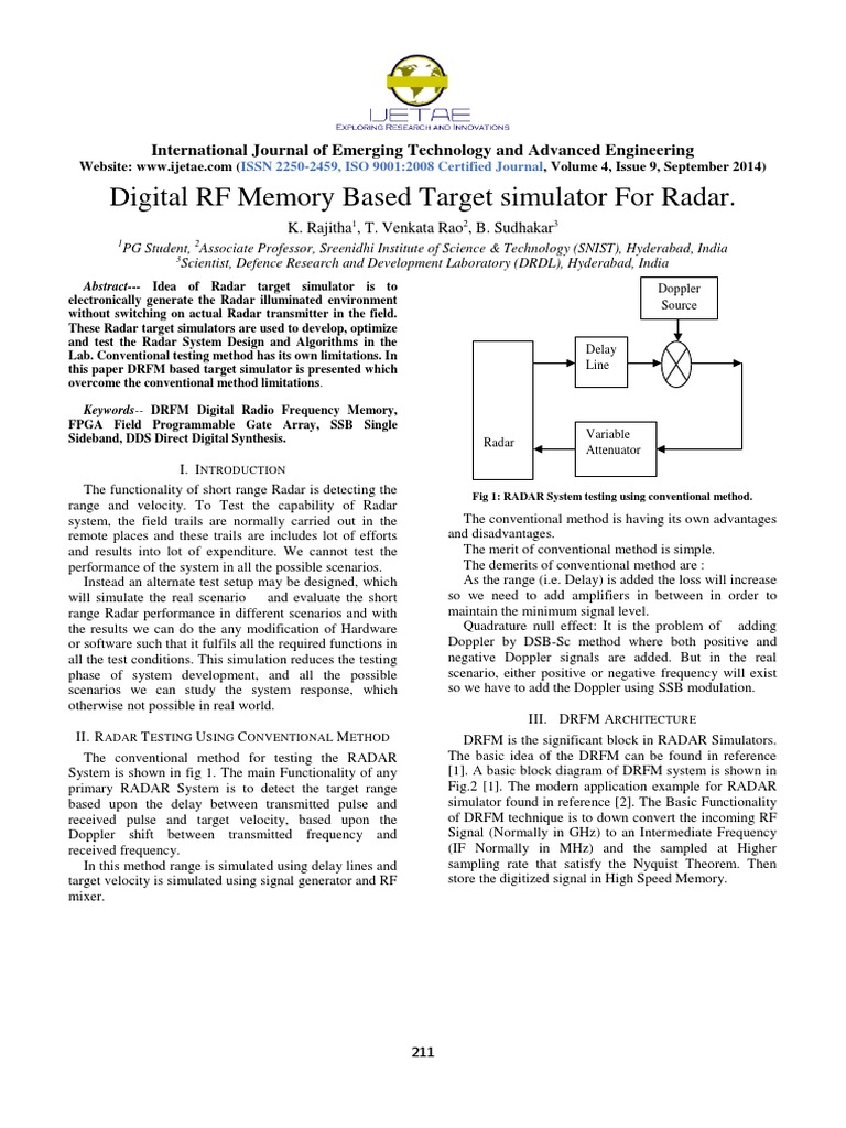 (2014IJETAE) DRFM-Based Target Simulator For Radar | PDF | Field ...