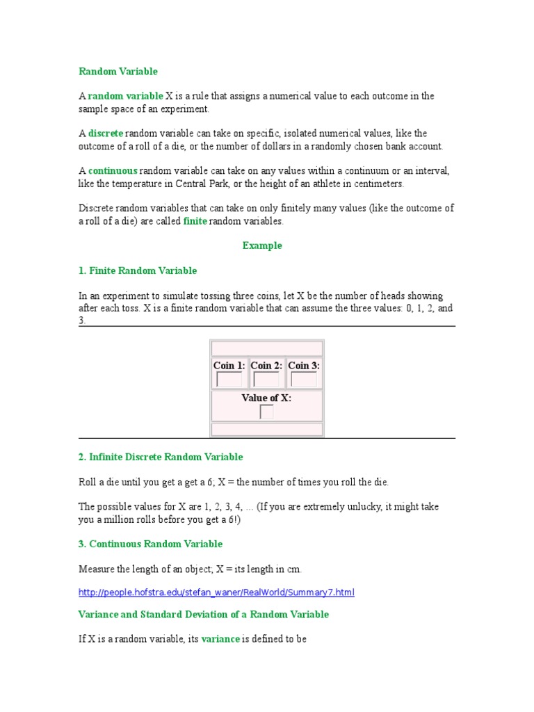 An Introduction to Discrete and Continuous Random Variables, Their ...