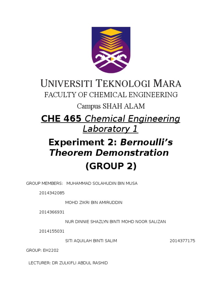 Lab Report Bernoulli Theorem Demonstration (Full Report) | PDF ... Lab Report Bernoulli Theorem Demonstration (Full Report) | PDF ...