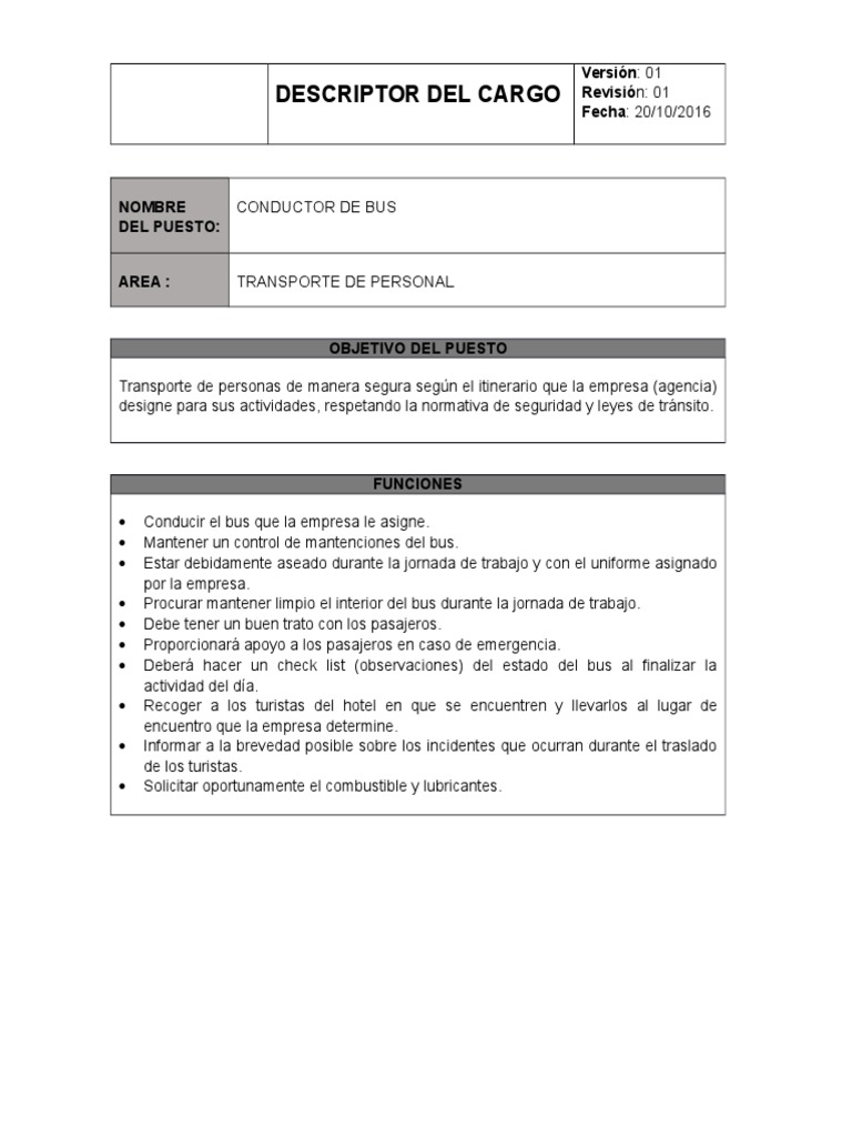 Descriptor Del Cargo 1 | PDF