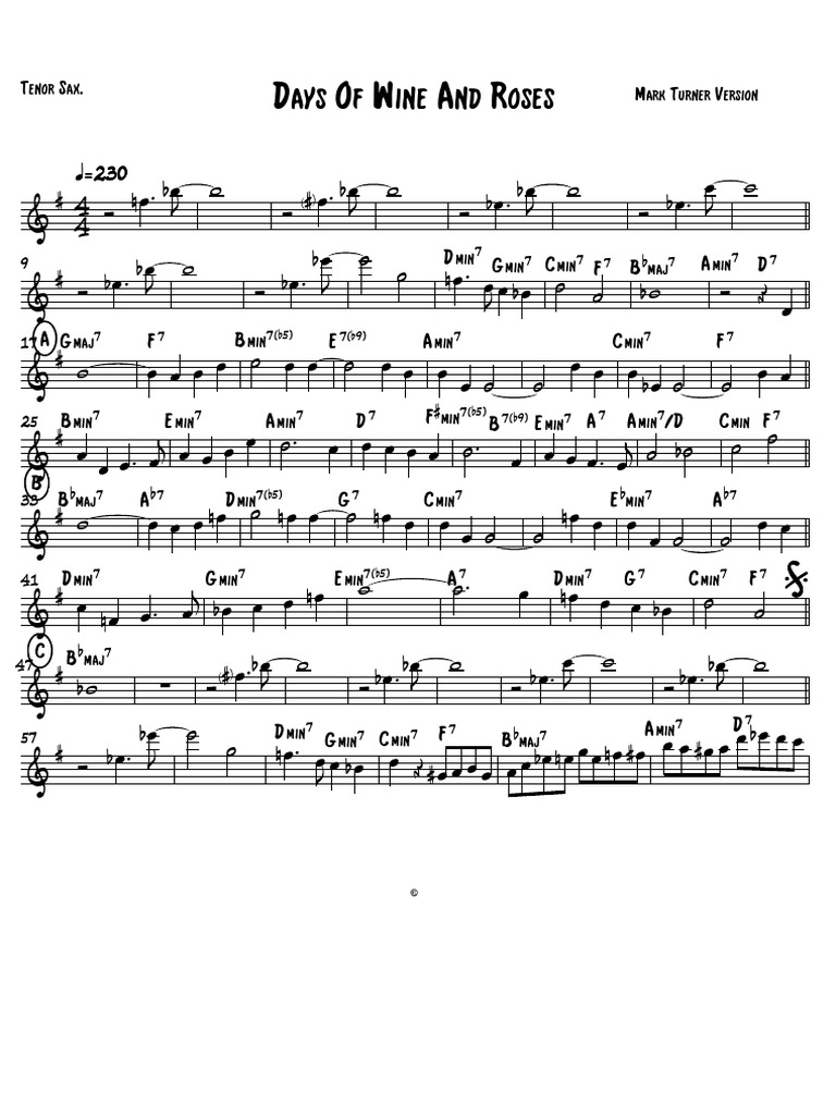 Days Of Wine And Roses Tenor Sax Mark Turner