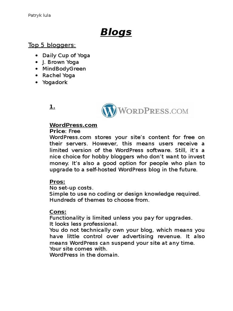 Blogs: Top 5 Bloggers | PDF | Word Press | Ad Sense