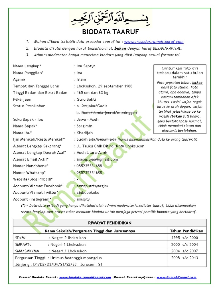 Format Biodata Taaruf | PDF