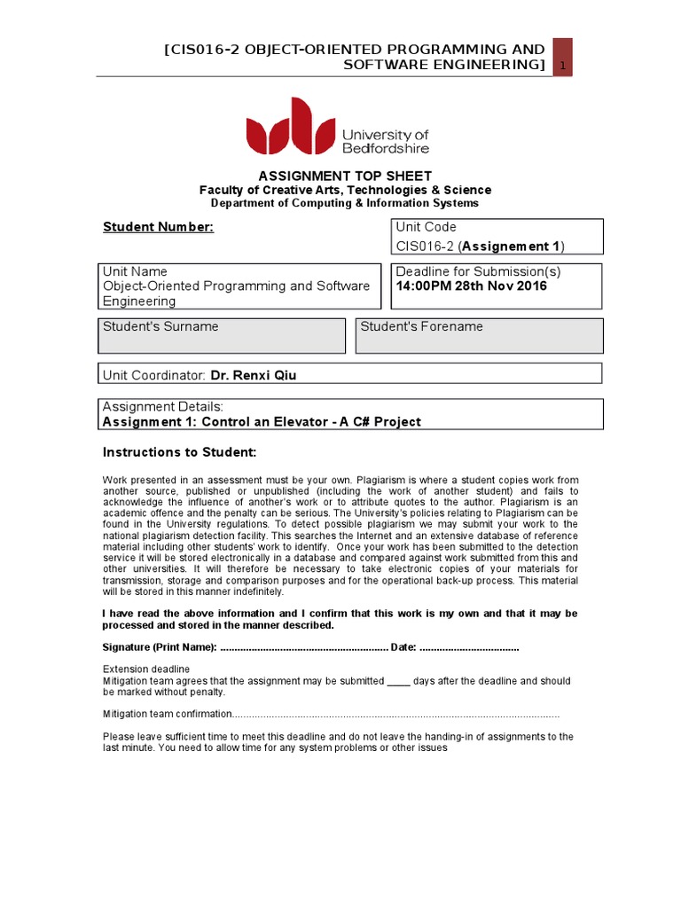 CIS016 2 Assignment One 2016 17 | PDF | Elevator | Computer Programming