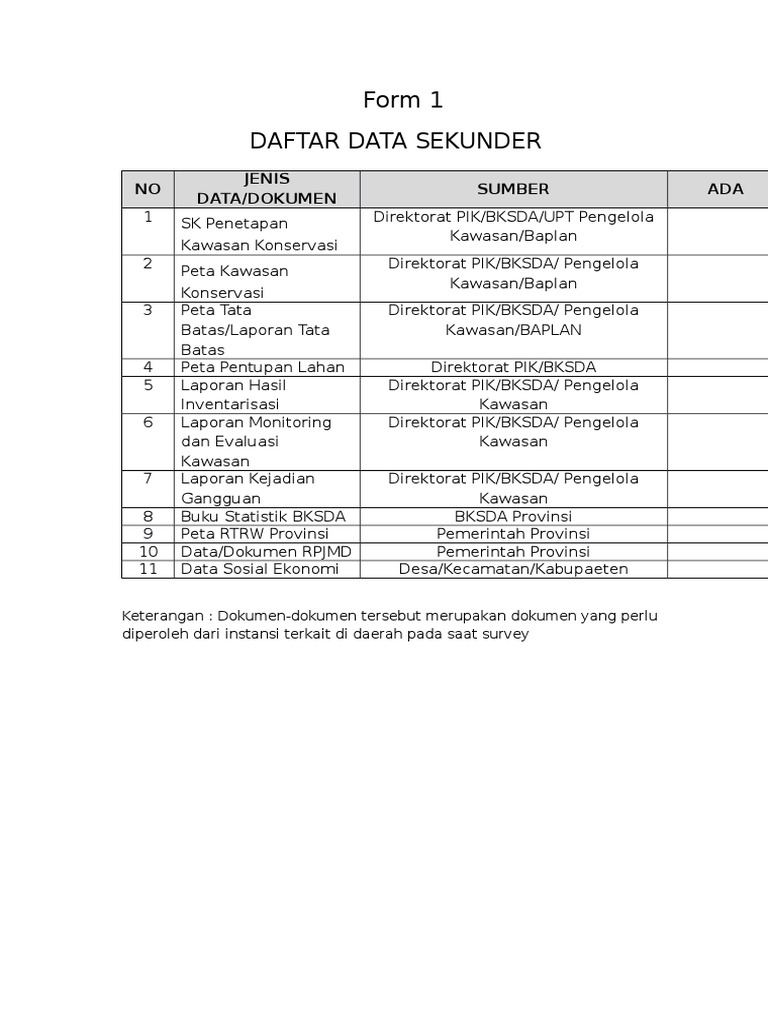 Daftar Data, Form Isian Dan Kuesioner Berikut Tata Cara Pengisiannya | PDF