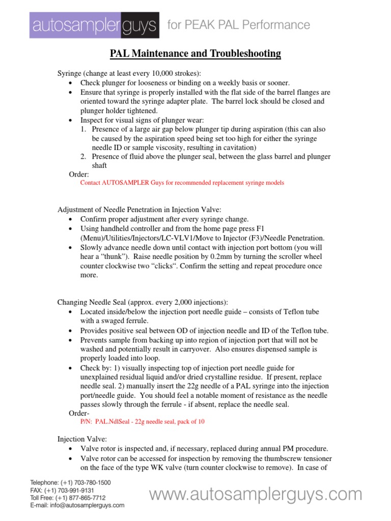 PAL Maintenance | PDF | Valve | Syringe