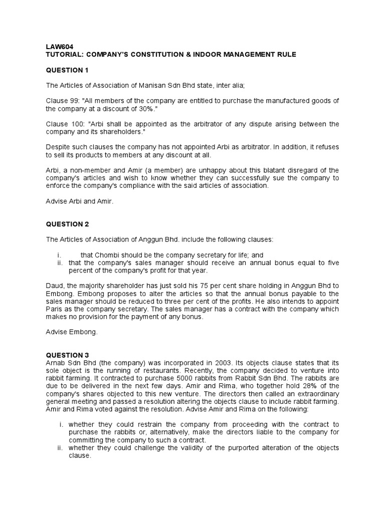 Companys Consti & Turquand Rule | PDF | Arbitral Tribunal | Private Law