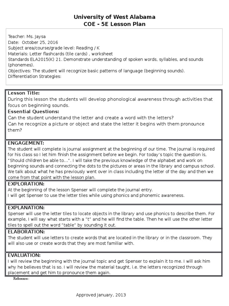 University of West Alabama COE - 5E Lesson Plan | PDF