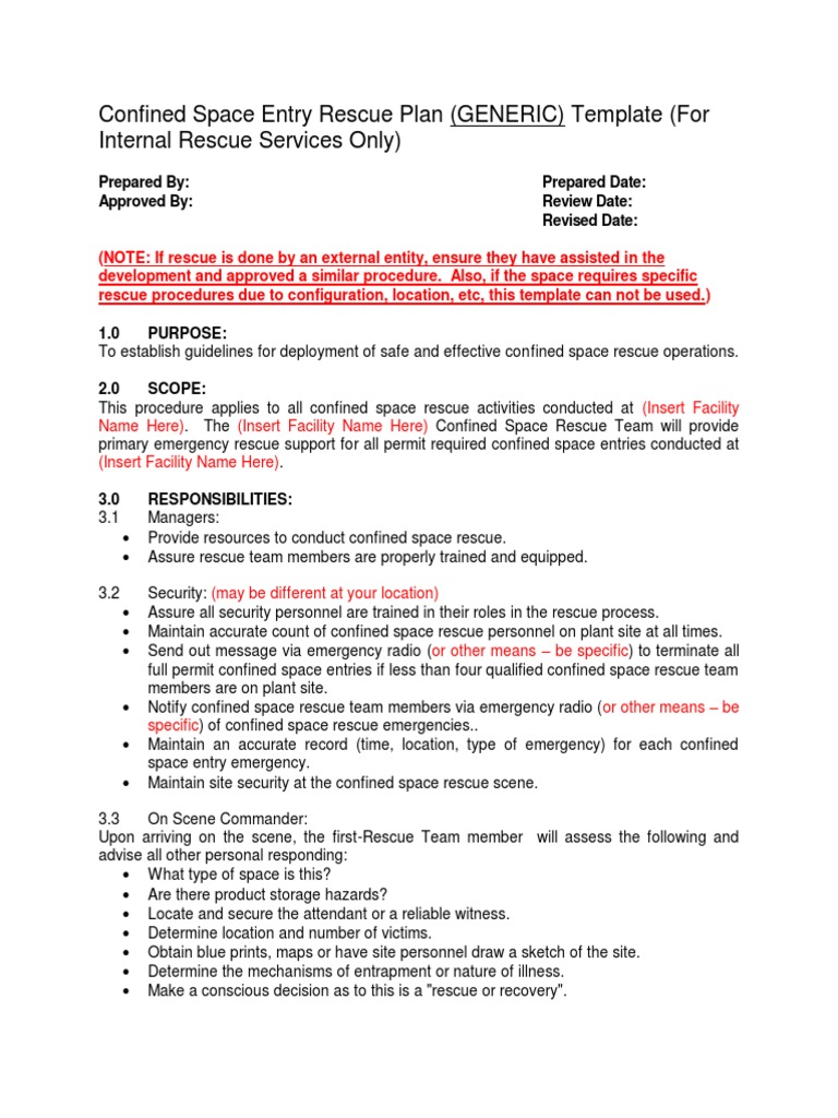 Confined Space Rescue Plan Template | PDF | Ventilation (Architecture ...