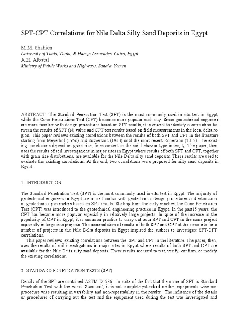 summary of existing cpt spt correlations.pdf | Geotechnical Engineering | Correlation And Dependence
