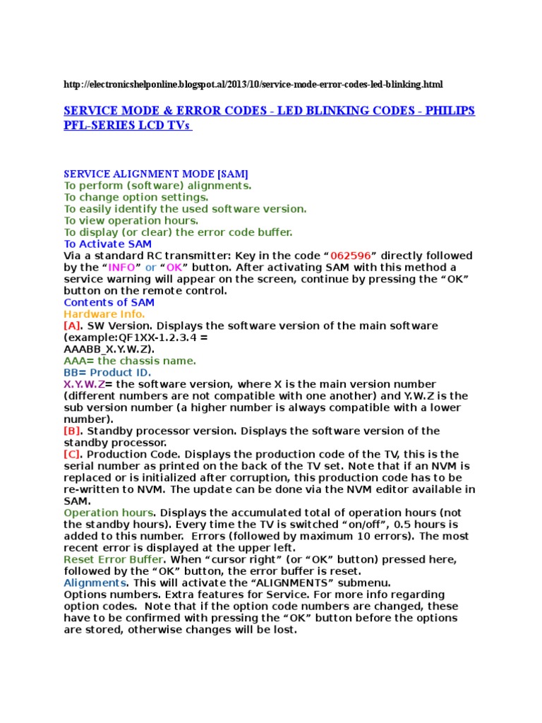 Service Mode & Error Codes - Led Blinking Codes - Philips Pfl-Series LCD Tvs | PDF | Menu ...