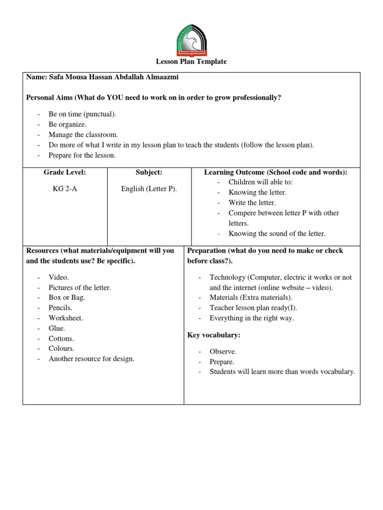 Letter P Lesson Plan Phonics Lesson Plan