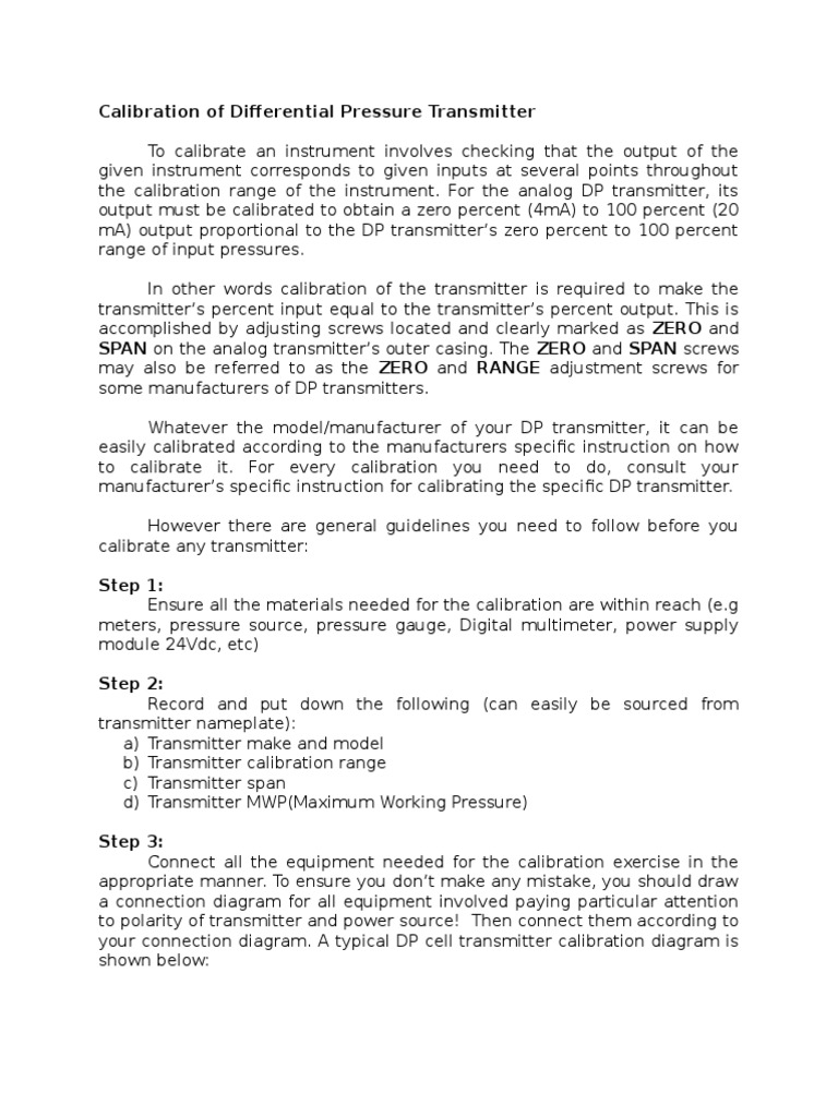 Calibration of Differential Pressure Transmitter | PDF | Calibration ...