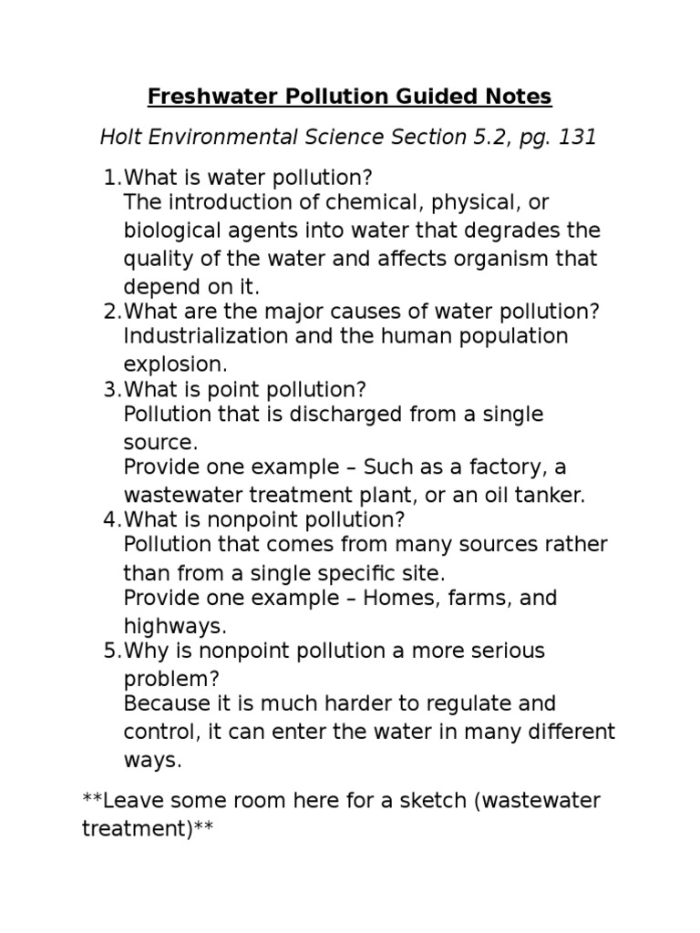 Freshwater Guided Notes | PDF | Water Pollution | Clean Water Act