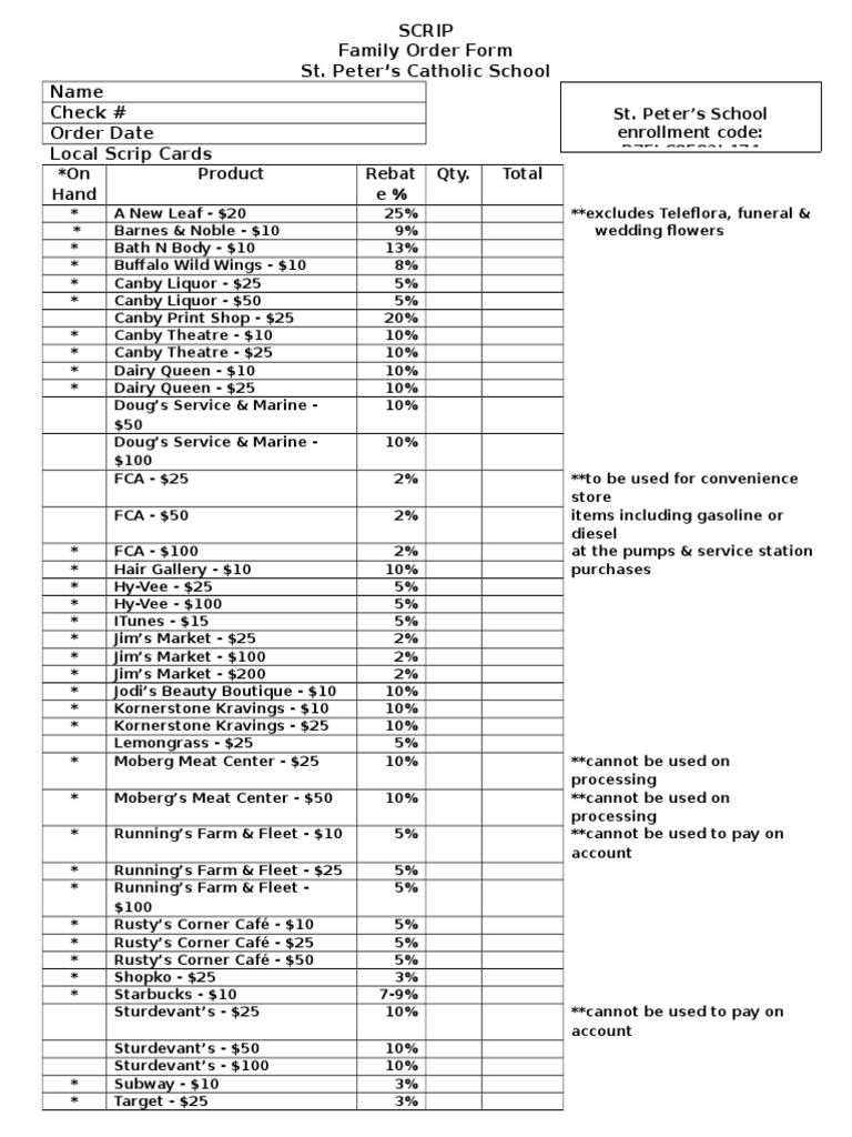 Family Order Form - Office | PDF