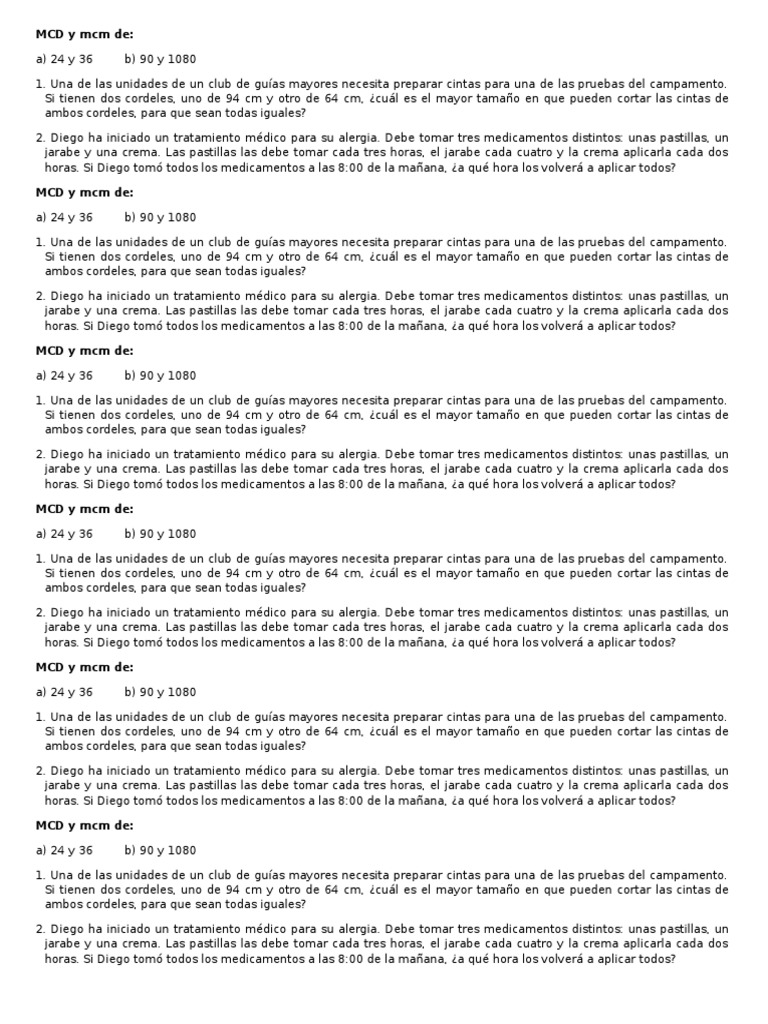 MCD y MCM Exercise | PDF | Medicina | Medicina CLINICA
