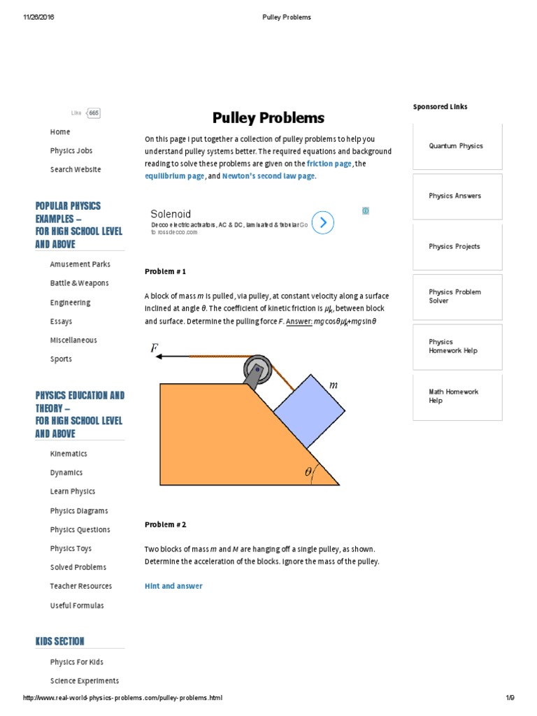 Pulley Problems | PDF | Tension (Physics) | Force