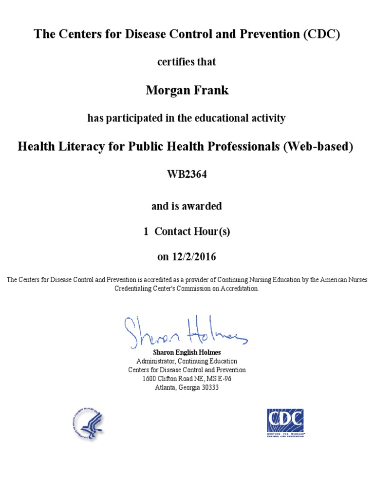 CDC Certificate | PDF