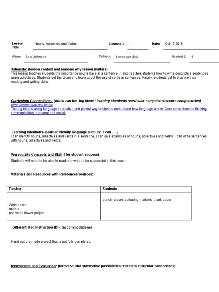 Lesson Plan | PDF | Adjective | Curriculum