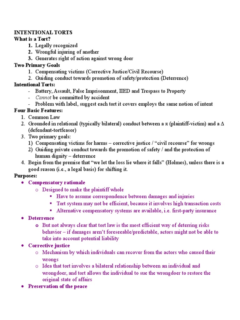 Torts Detailed Outline | PDF