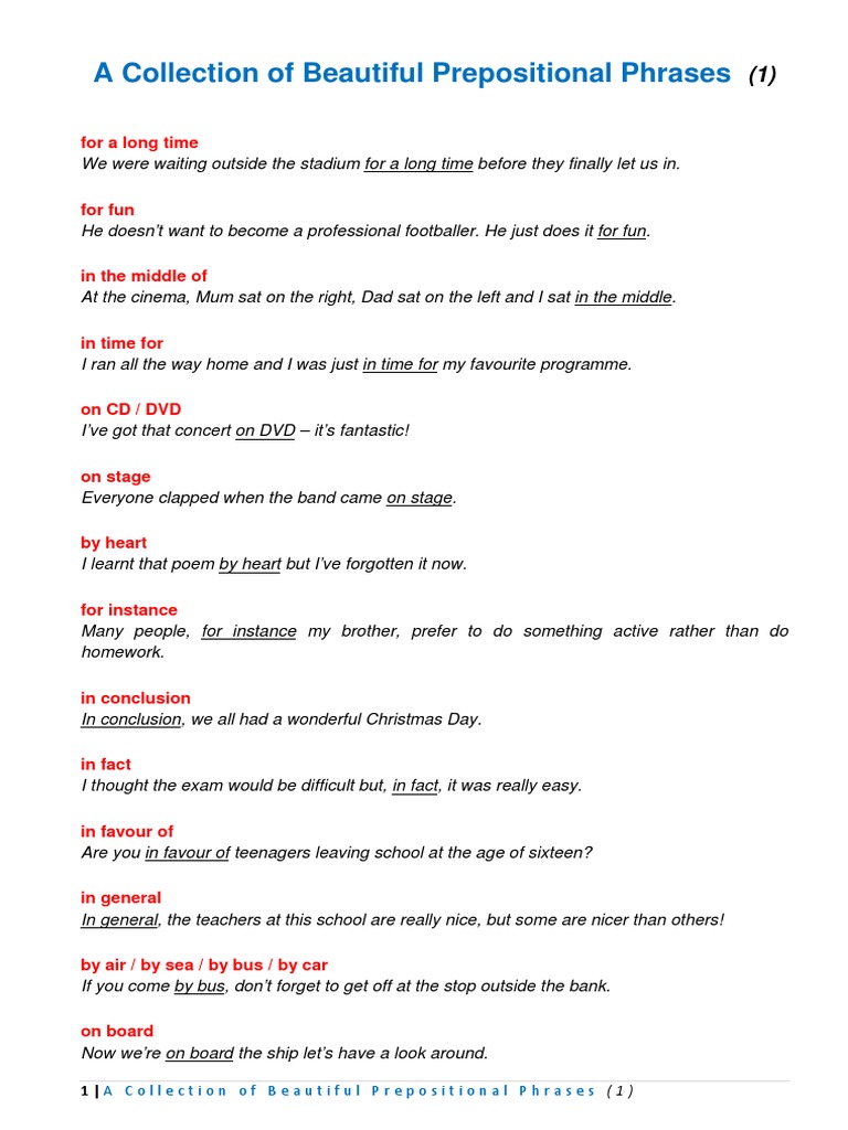 A Collection of Beautiful Prepositional Phrases 1 PDF | PDF