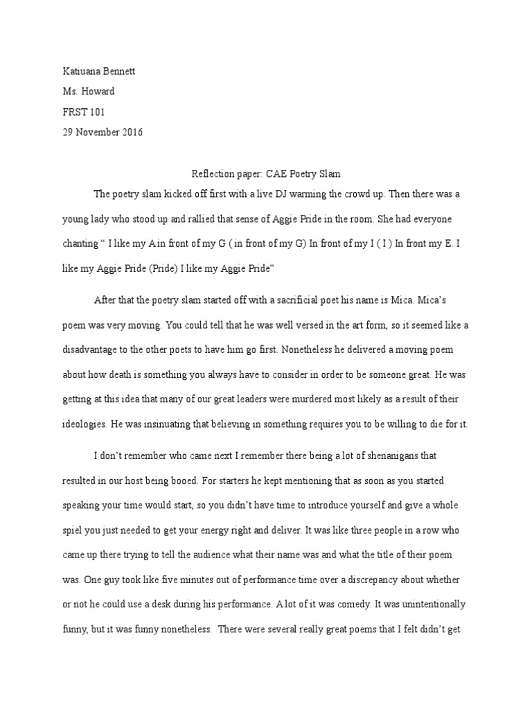 Reflection Paper Poetry Slam | PDF | Poetry