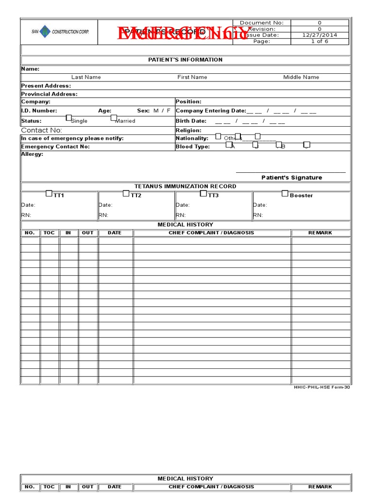 Patients Record Form | PDF