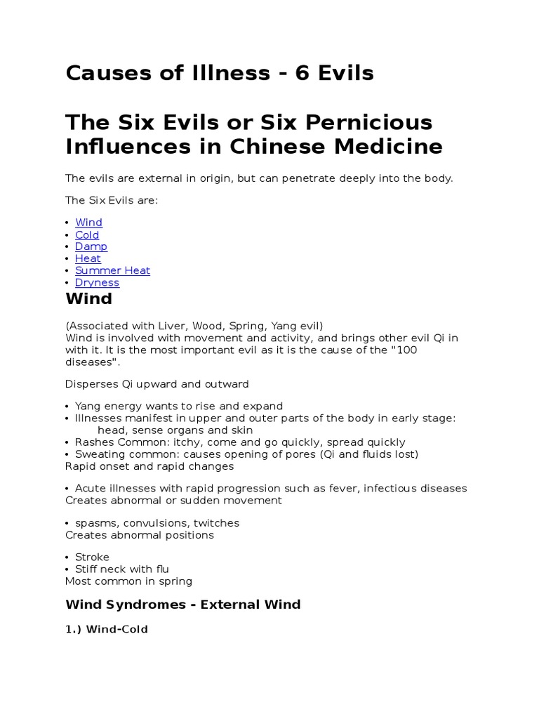 The Six Evils or Six Pernicious Influences in Chinese Medicine | PDF ...