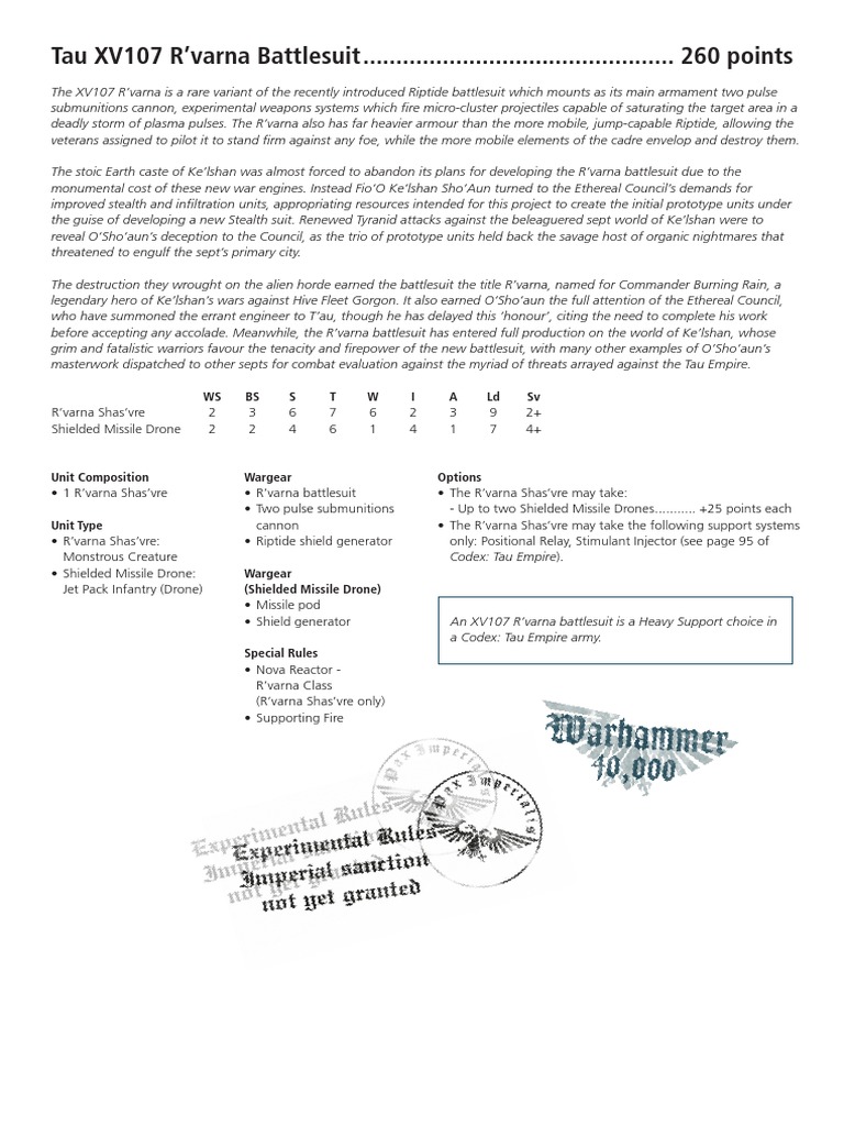 Tau XV107 Rvarna Battlesuit V2 PDF | PDF
