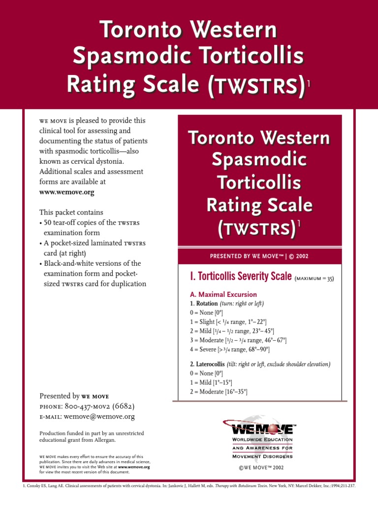 Toronto Western Spasmodic Torticollis Rating Scale TWSTRS | Soft Tissue ...