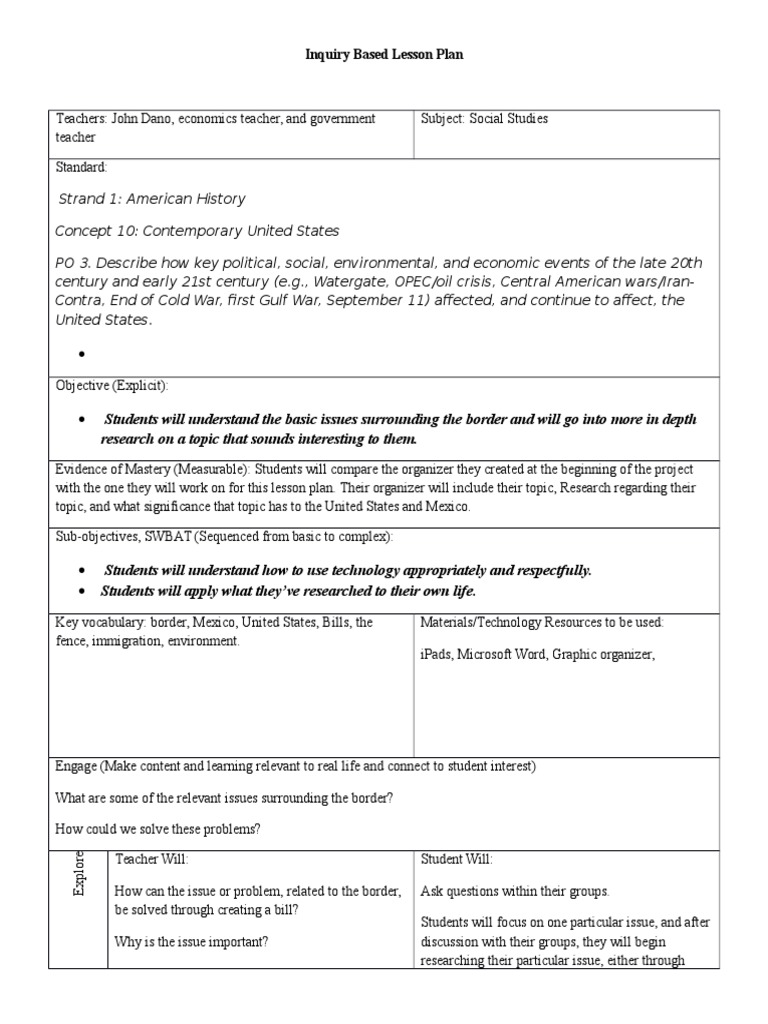 Ib Lesson Plan 1 | PDF | Lesson Plan | The United States