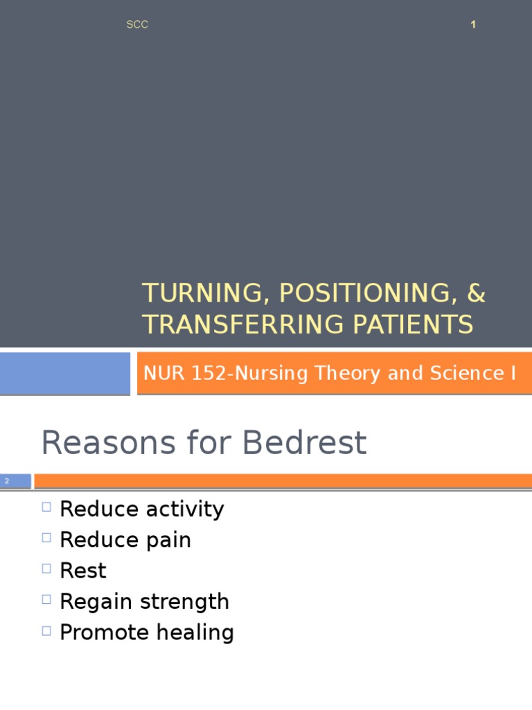 Turning, Positioning, & Transferring Patients: NUR 152-Nursing Theory ...