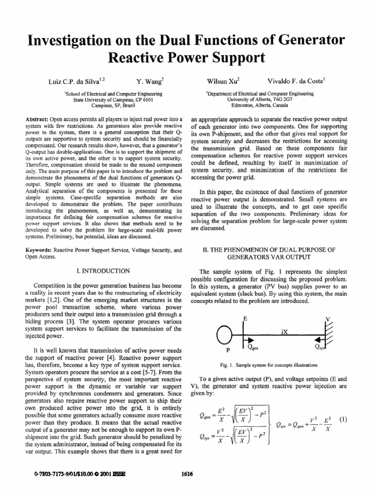 Investigation On The Dual Functions of Generator As Reactive Power ...