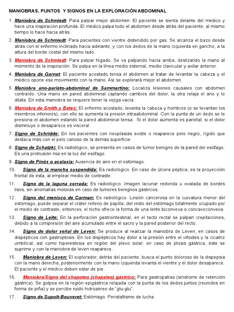 Maniobras, Puntos y Signos en La Exploración Abdominal | PDF | Bazo | Abdomen