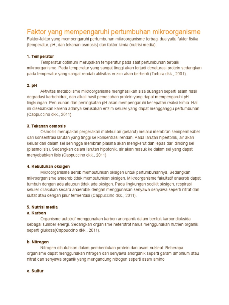 Faktor Yang Mempengaruhi Pertumbuhan Mikroorganisme | PDF