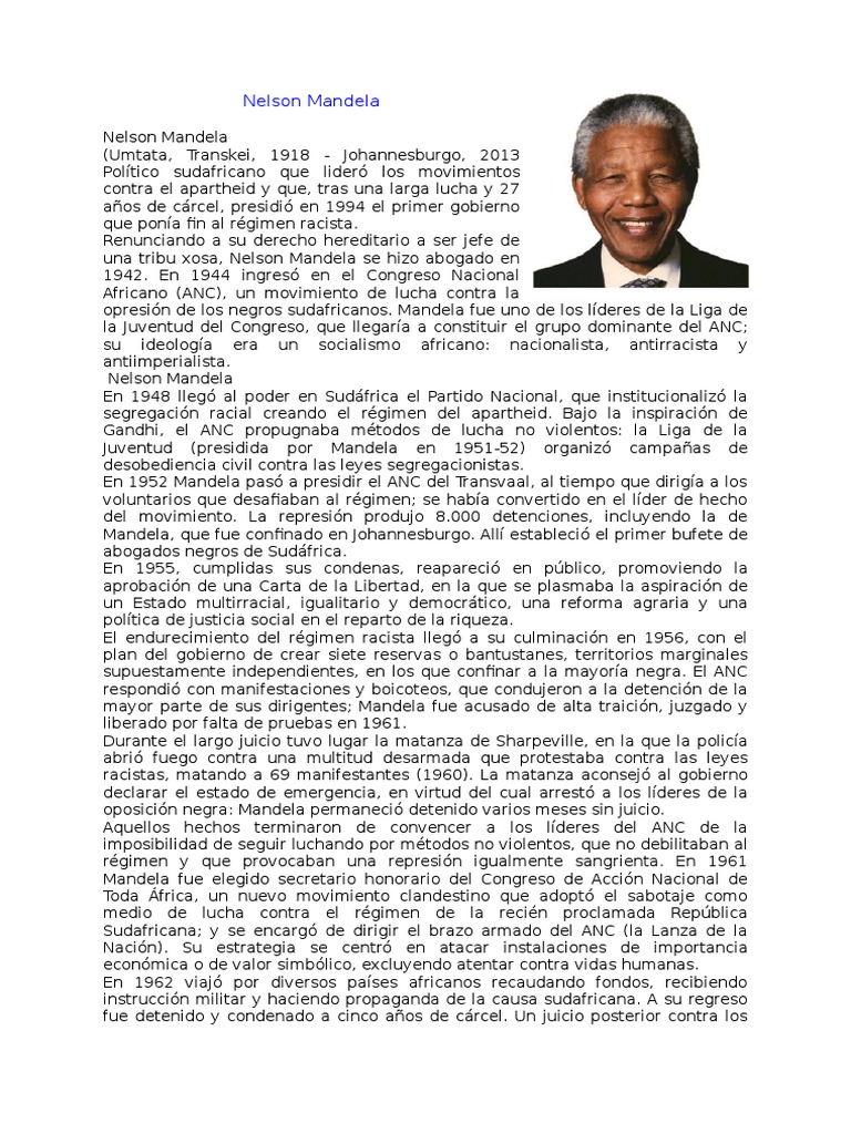Biografía de Nelson Mandela | PDF | Nelson Mandela | Madre Teresa