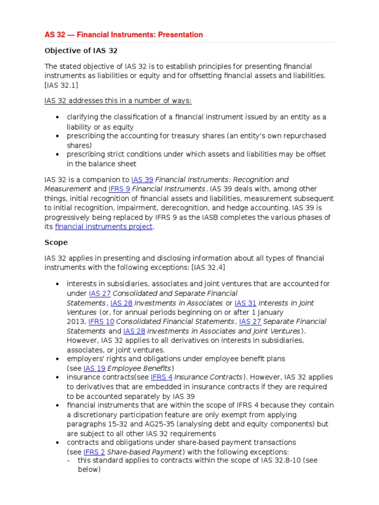IAS 32: Financial Instruments Overview | PDF | International Financial ...
