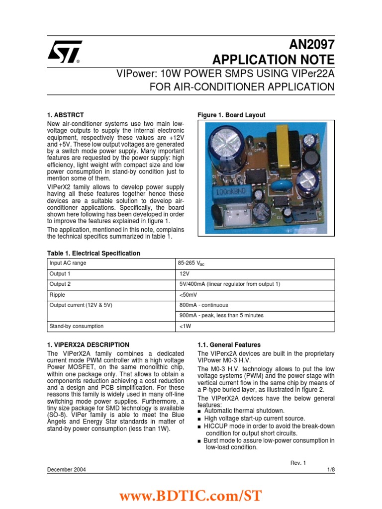 VIPower: 10W POWER SMPS USING VIPer22A FOR AIR-CONDITIONER APPLICATION ...