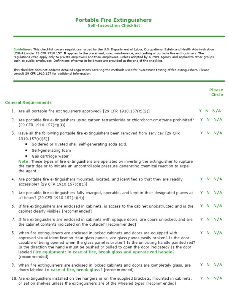 OSHA Portable Fire Extinguisher Checklist | PDF | Home & Garden