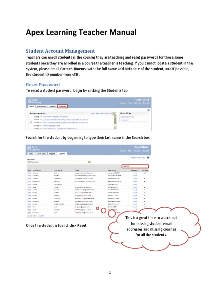 Apex Learning Teacher Manual-1 | PDF | Educational Assessment | Email