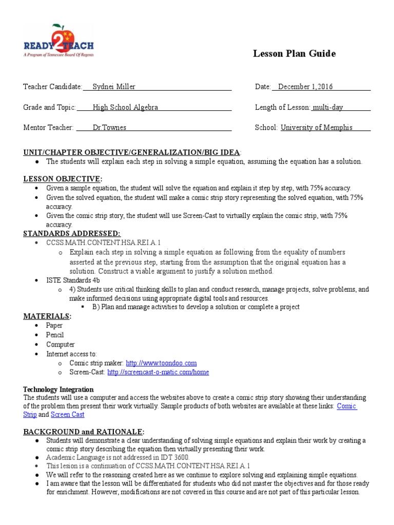 Lesson Plan Guide: Unit/Chapter Objective/Generalization/Big Idea | PDF ...