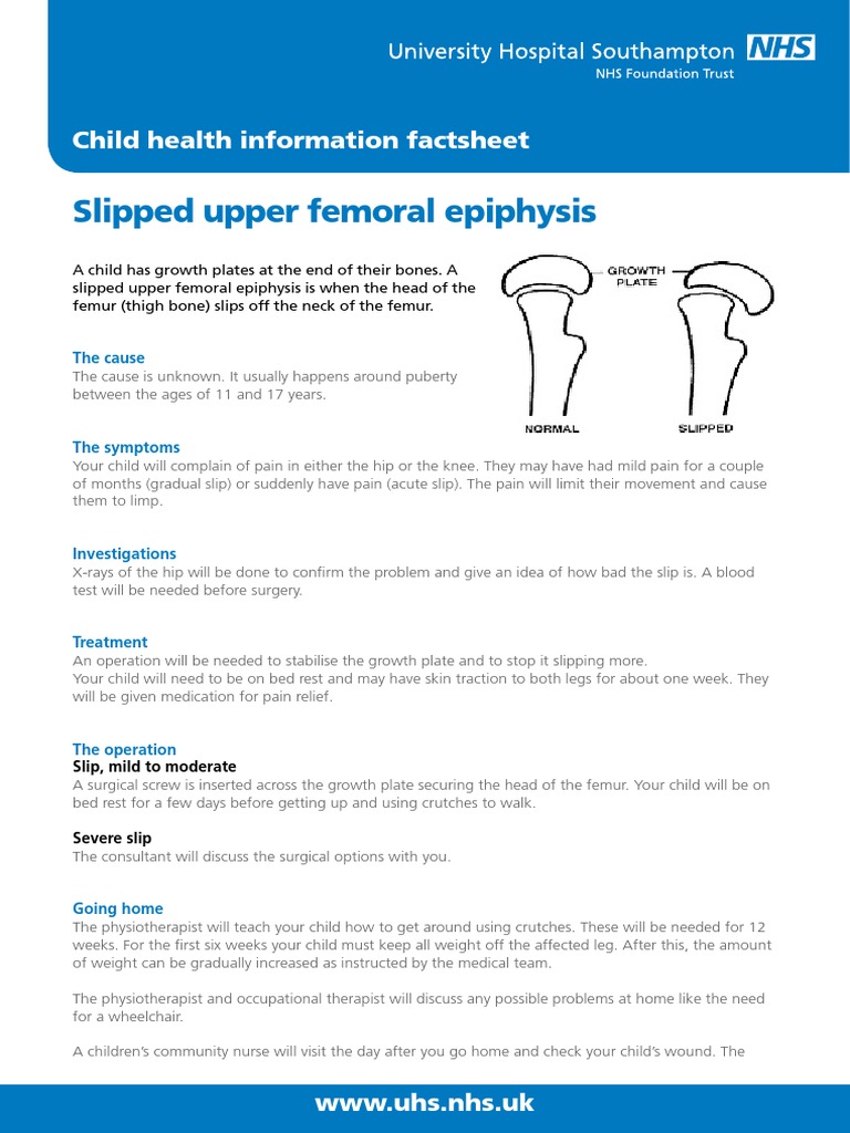 Slipped Upper Femoral Epiphysis: Child Health Information Factsheet | PDF