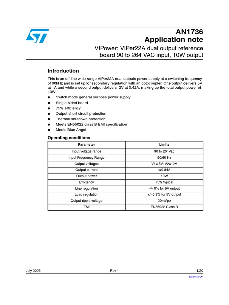 VIPower: VIPer22A Dual Output Reference Board 90 To 264 VAC Input, 10W ...