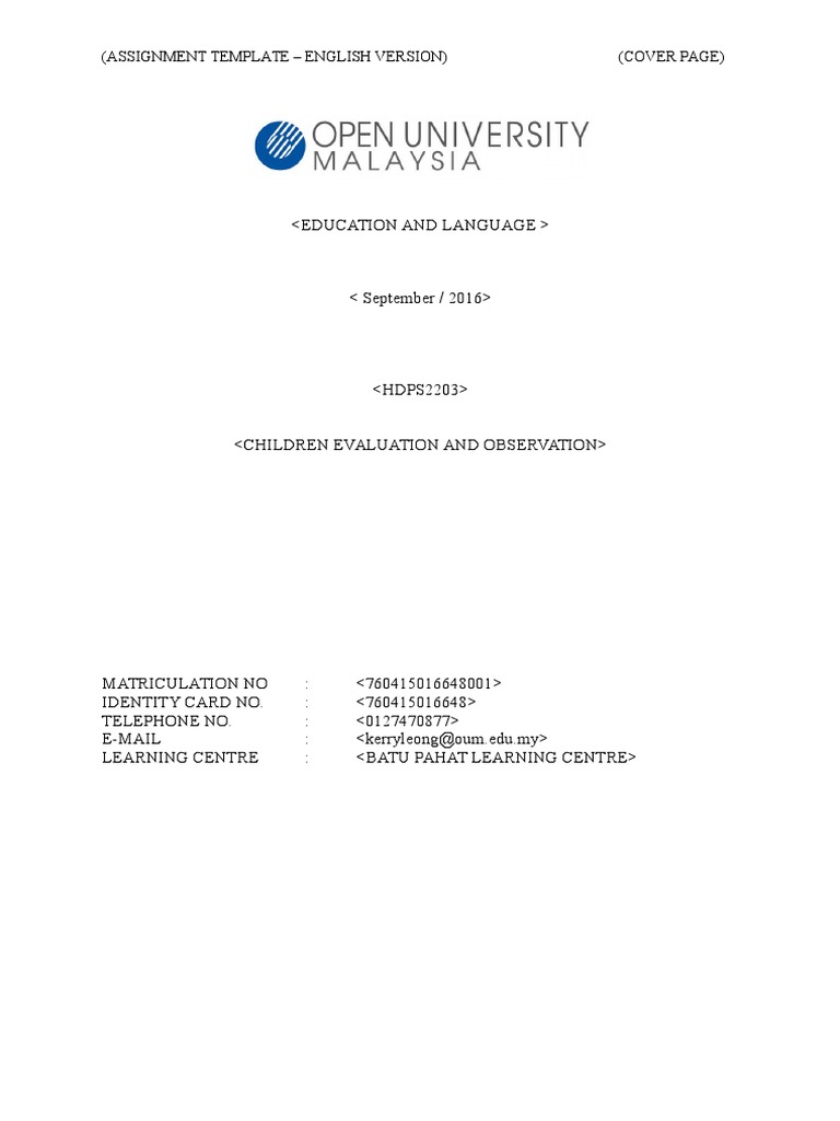 HDPS 2203 Children Evaluation and Obervation | PDF | Teachers | Evaluation