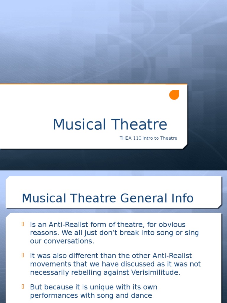 Musical Theatre: THEA 110 Intro To Theatre | PDF | Musical Theatre ...