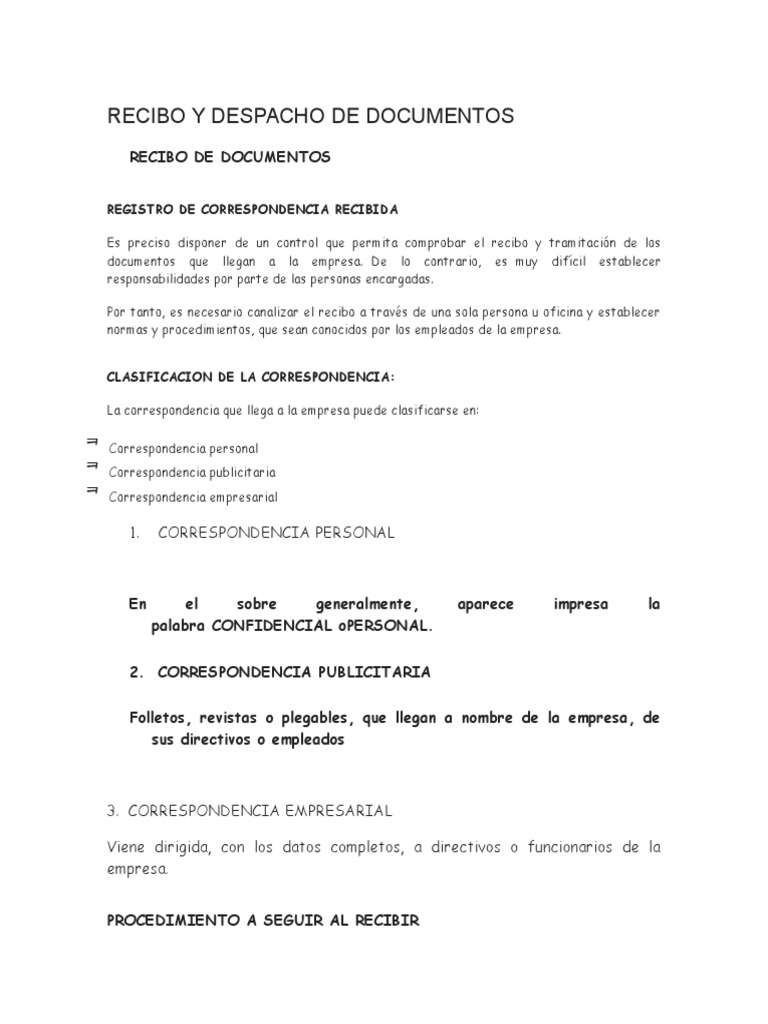 Recibo y Despacho de Documentos | Correo | Documento