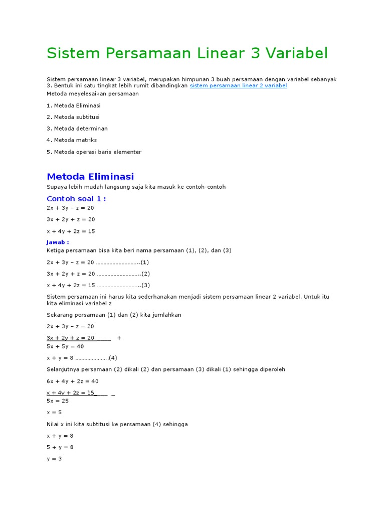 Sistem Persamaan Linear 3 Variabel | PDF